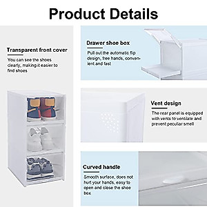 PMUYBHF Pack of 6, shoe storage box, shoe sorting box, transparent plastic stackable shoe cabinet, foldable shoe box, space-saving storage box