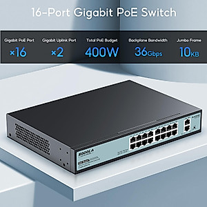 SODOLA 24 Port Gigabit PoE Switch 400W|24 Gigabit PoE+ Ports&2 Gigabit SFP Uplink, Support QoS,Extend/VLAN Mode, Fanless Rackmount, IEEE802.3af/at, Plug&PlayGigabit Ethernet Unmanaged Network Switch