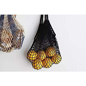 6 Pack Portable,Reusable,Reusable Produce Bags,Washable Cotton Mesh String Organic Organizer Shopping Handbag Long Handle Net Tote (grey blue,Black,Beige,Pink,Purple,Yellow)