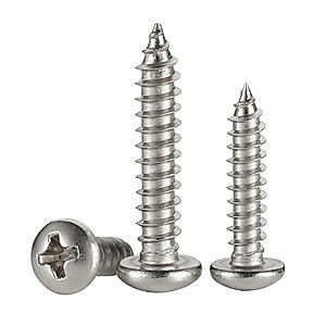 #8 x 2 Pan Head Self Tapping Screw, Pan Head Sheet Metal Screws Wood Screws, Stainless Steel 304 (18-8), 50 Pack