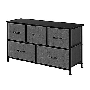AZL1 Life Concept Extra Wide Dresser Storage Tower with Sturdy Steel Frame, 5 Drawers of Easy-Pull Fabric Bins, Organizer Unit for Bedroom, Hallway, Entryway, Dark Grey