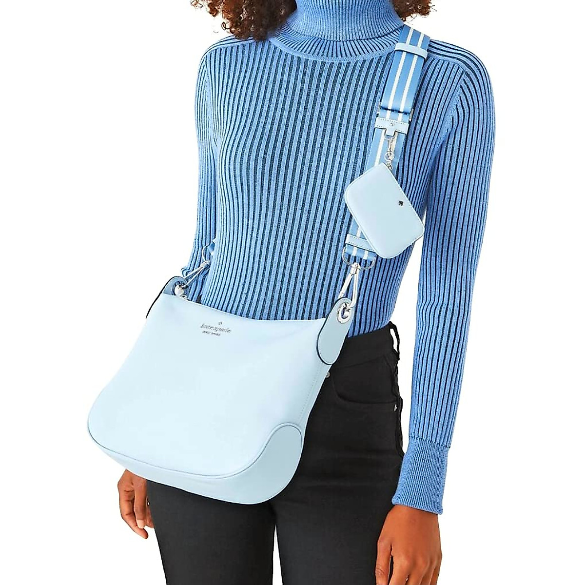 Kate Spade Rosie Crossbody Bag Zip Pouch Pebbled Leather In ocean fog