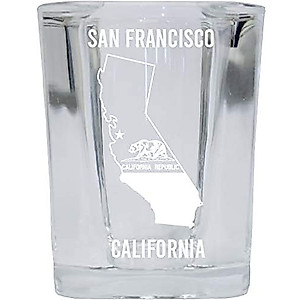 R and R Imports San Francisco California Laser Etched Souvenir 2 Ounce Square Shot Glass State Flag Design