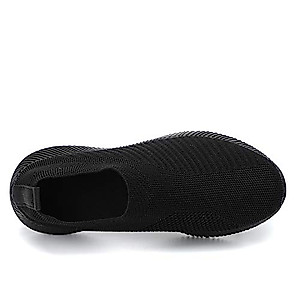 Boxpopla Women's Knit Slip-on Walking Shoes Lightweight Soft Comfortable Sports Sock Shoe Breathable Casual Running Sneakers (Black,9)