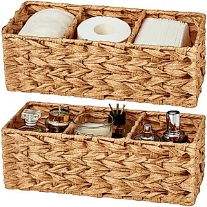 Vagusicc 3-Section Storage Basket, Hand-Woven Baskets,Toilet Paper Basket for Toilet Tank Top, Small Baskets for Organizing, 2-Pack