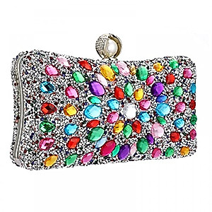 Rhinestone Purse For Women, Evening Handbags Clutch Purses For Wedding and Cocktail Party (Silver)