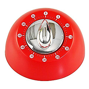 HOME-X Retro Kitchen Timer, Manual, Mechanical Wind-Up Cooking Timer-60 Minute Kitchen Timer-Countdown Timer-Vintage Red Timer– 3.25”D