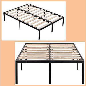 Gustonhon Full Size Metal Platform Bed Frames with Wooden Slats,14" Heavy Duty & Sturdy Metal Low Bed Frame,No Box Spring Needed,Noise Free,Easy Assembly