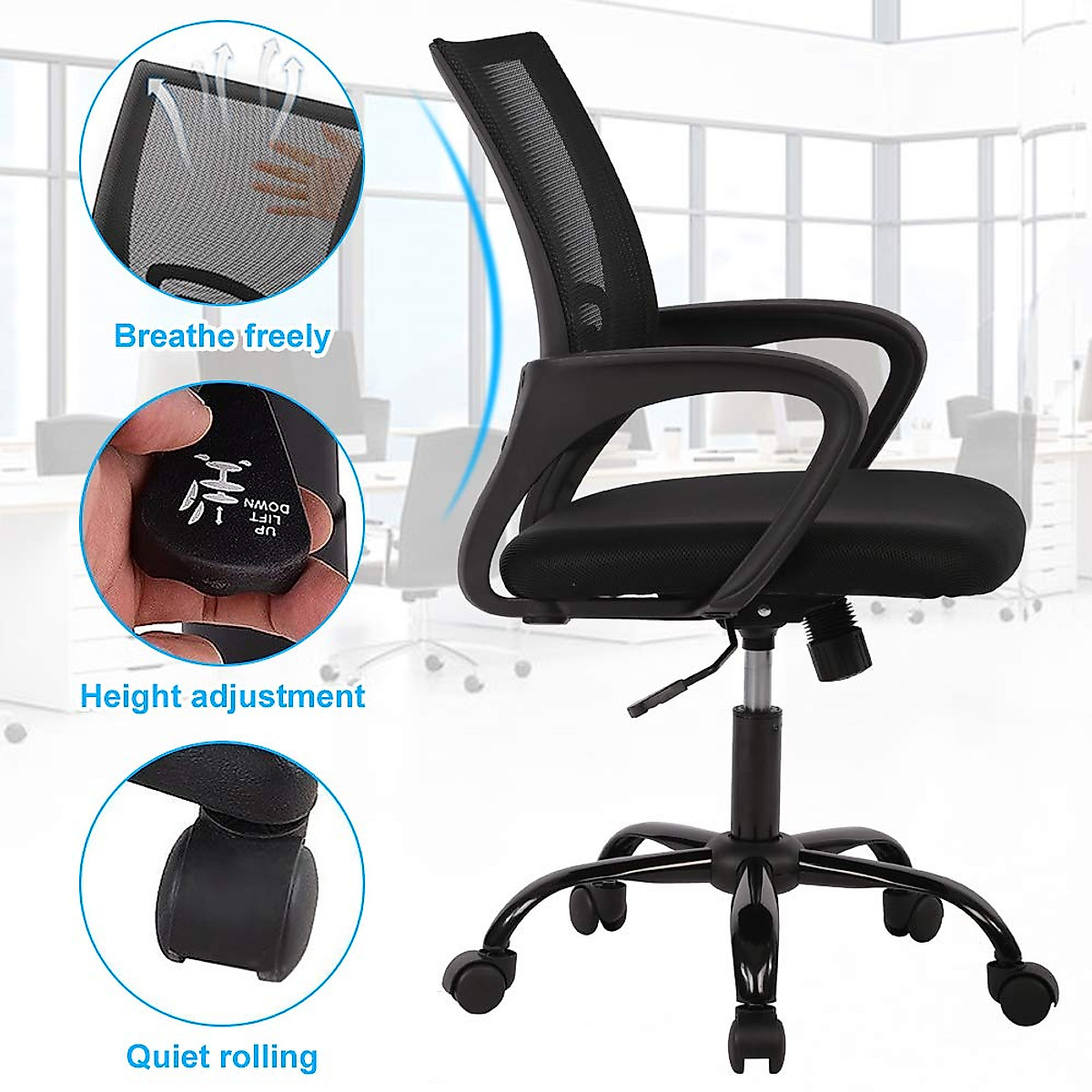 Ergonomic Office Chair,Mid Back Home Office Chair Mesh Office Chair with Lumbar Support Adjustable Computer Chair Task Rolling Swivel Chair Pink Desk Chair with Arms for Working,Meeting