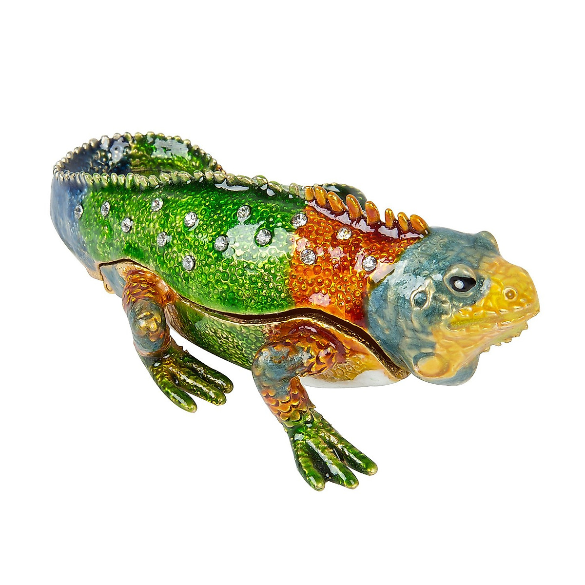 QIFU Hand Painted Enameled Lizard Style Decorative Jewelry Trinket Box Hinged