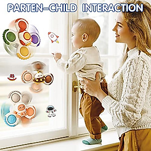 HCFJEH Suction Cup Spinner Toys, Baby Montessori Sensory Educational Learning Toy, Infant Bath Teething Travel Fidget Toy, Toddler First Birthday for 6 9 12 18 Months Age 1 2 3 Old Boys Girls