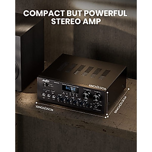 Moukey Home Audio Amplifier Stereo Receivers with Bluetooth 5.0, 220W 2 Channel Power Amplifier Stereo System, w/USB, SD, AUX, MIC in w/Echo, LED for Home Theater Speakers via RCA, Studio Use - MAMP1