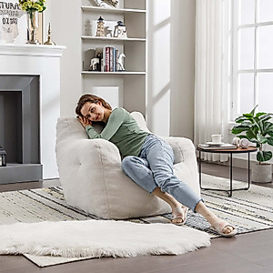 Antetek Bean Bag Chairs for Adults & Kids, Modern Teddy Fabric Accent Chair Ultra Soft Sofa Chair for Living Room, Bedroom, Apartment,Ivory