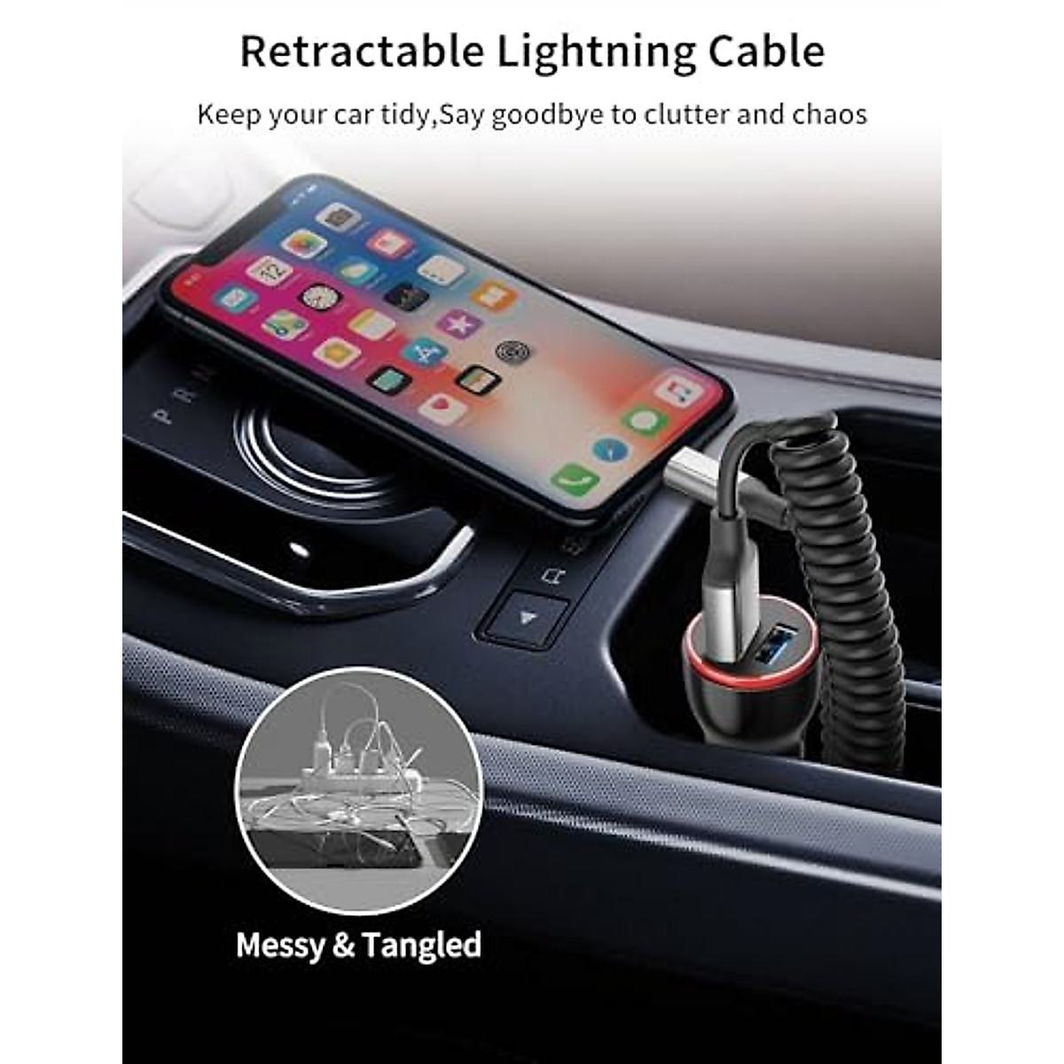 Coiled Lightning Cable for Car (3FT/6FT), 2Pack Retractable iPhone Charger Cord Fast Charging, [MFi Certified] Short Apple CarPlay USB to Lightning Cord for iPhone 14 13 12 11 Pro Max XR XS 8 SE, iPad