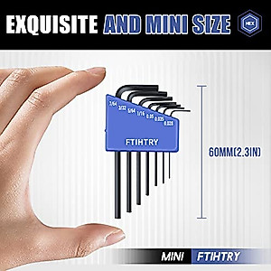 FTIHTRY 7pcs SAE Mini Hex-L Key Allen wrench, Small Allen wrench 0.028, 0.035, 0.05, 1/16", 5/64", 3/32", 7/64", Cr-V Steel