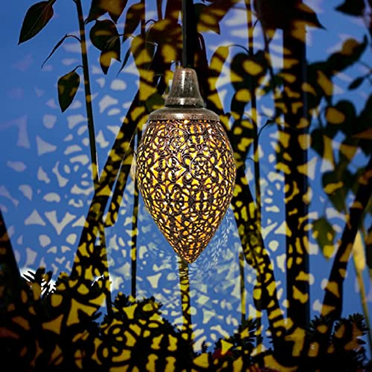 Outdoor Garden Lights Courtyard Decor Yard Home Decoration Accessories Metallic LED Solar Light Hollow Lantern Hanging