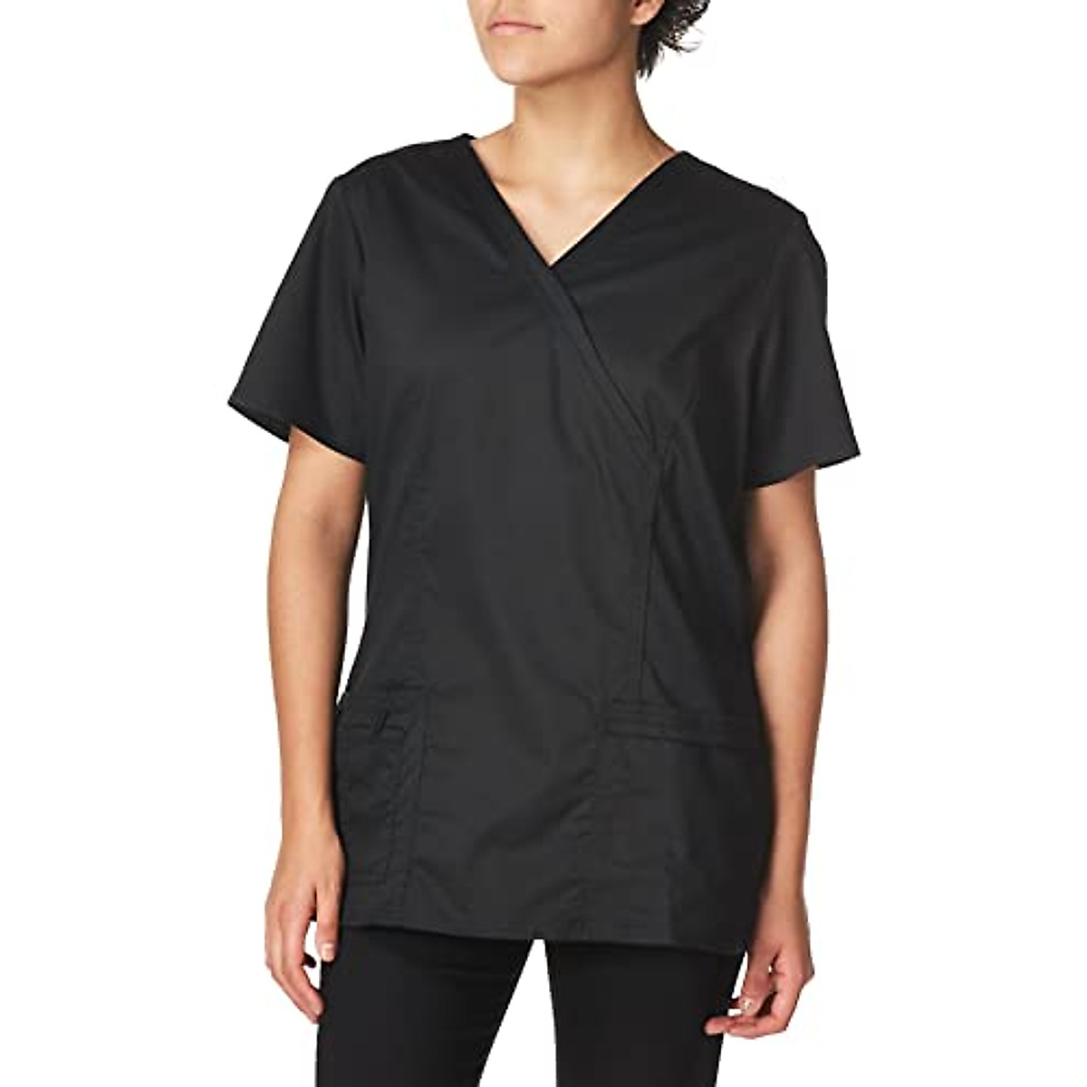 Cherokee Women's Workwear Scrubs Core Stretch Mock-Wrap Top (Medium), Black