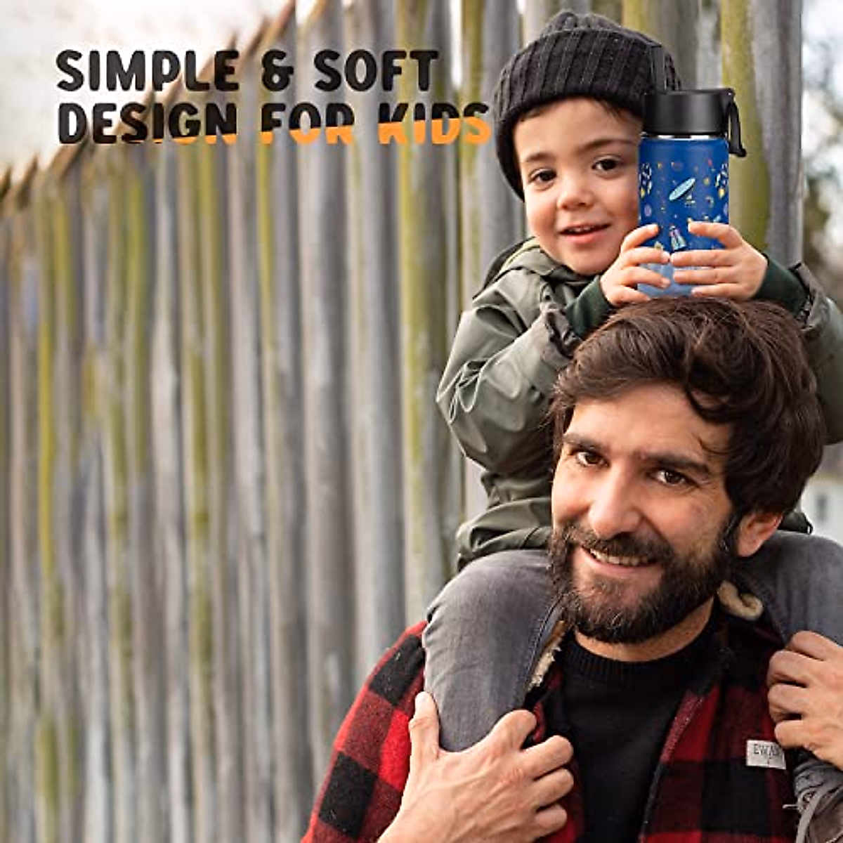 Mollcity 12 oz Stainless Steel Vacuum Insulated Wide Mouth Sports Water Bottle with Straw - Metal Water Flask for Kids for School, BPA-Free-Astronaut