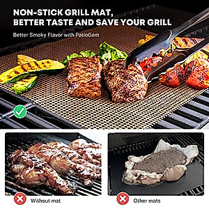 PatioGem Reusable Mesh Mat, Grill Mesh Mats for Outdoor Grill Nonstick BBQ Mats for Grilling, Grill Set of 3, Nonstick Grill Mat, Mats for Grilling, BBQ Accessories Mesh Grill Mat -Black Brown