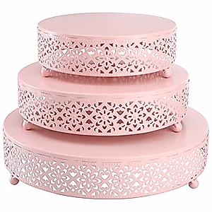 Hedume 3-Piece Metal Cake Stand Set, Pink Round Cake Stand, Dessert Cupcake Pastry Candy Display Plate for Wedding, Birthday Party, Event