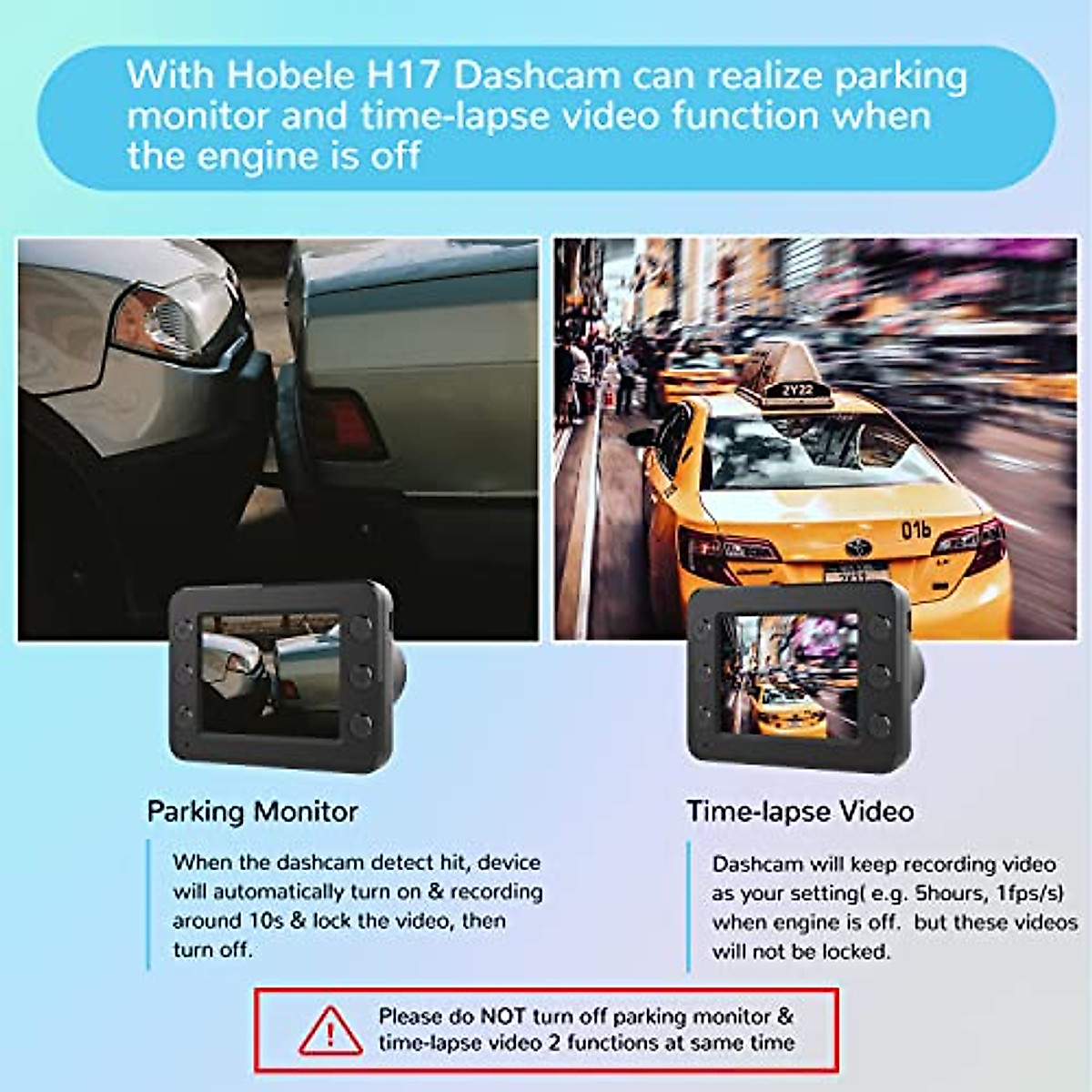 Hobele Dash Cam Acc Hardwire Kit Cable Mini USB,12-24V to 5V Step-Down Line,Low Power Protection,Can Realize 24-Hour Parking Monitoring of Cars Camera