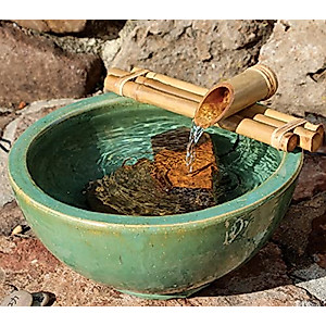 Bamboo Accents Water Fountain with Pump, Indoor/Outdoor Fountain, 12” Wide Three-Arm Style Base, Smooth Split-Resistant Bamboo to Create Your Own Zen Fountain (Container Not Included)