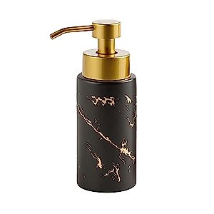 Glass soap Dispenser with Pump-Broad, Ceramic Foaming Soap Dispenser, Marble Foam Soap Dispenser with Gold Pump, Hand Foaming Dispenser for Barthroom Accessories-Grey-Solid Color (Color : Black, Si