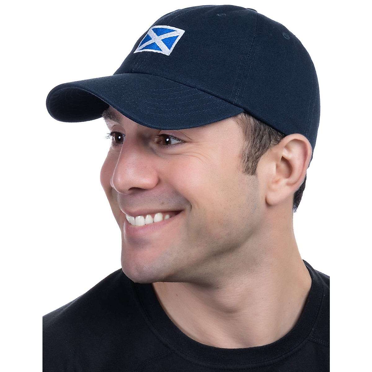 Ann Arbor T-shirt Co. Scottish Flag Hat - Country of Scotland Pride, Scots Low Profile Baseball Dad Hat for Men Women - (Navy Blue)