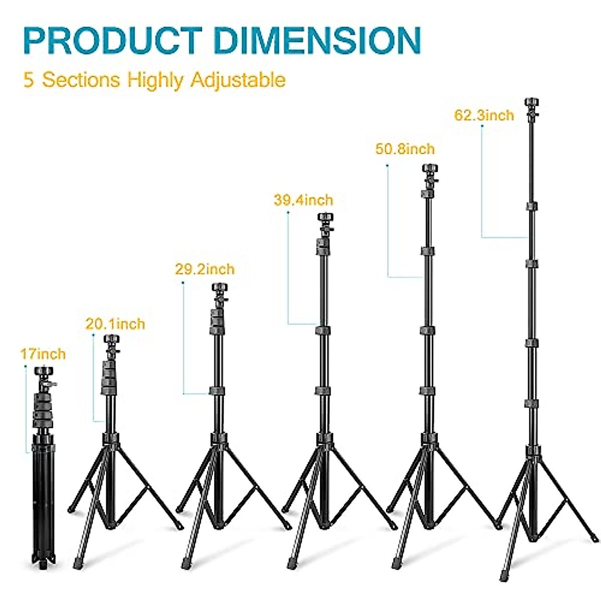 Aureday 62" Phone Tripod Accessory Kits, Camera & Cell Phone Tripod Stand with Wireless Remote and Universal Tripod Head Mount, Perfect for Selfies/Video Recording/Vlogging/Live Streaming