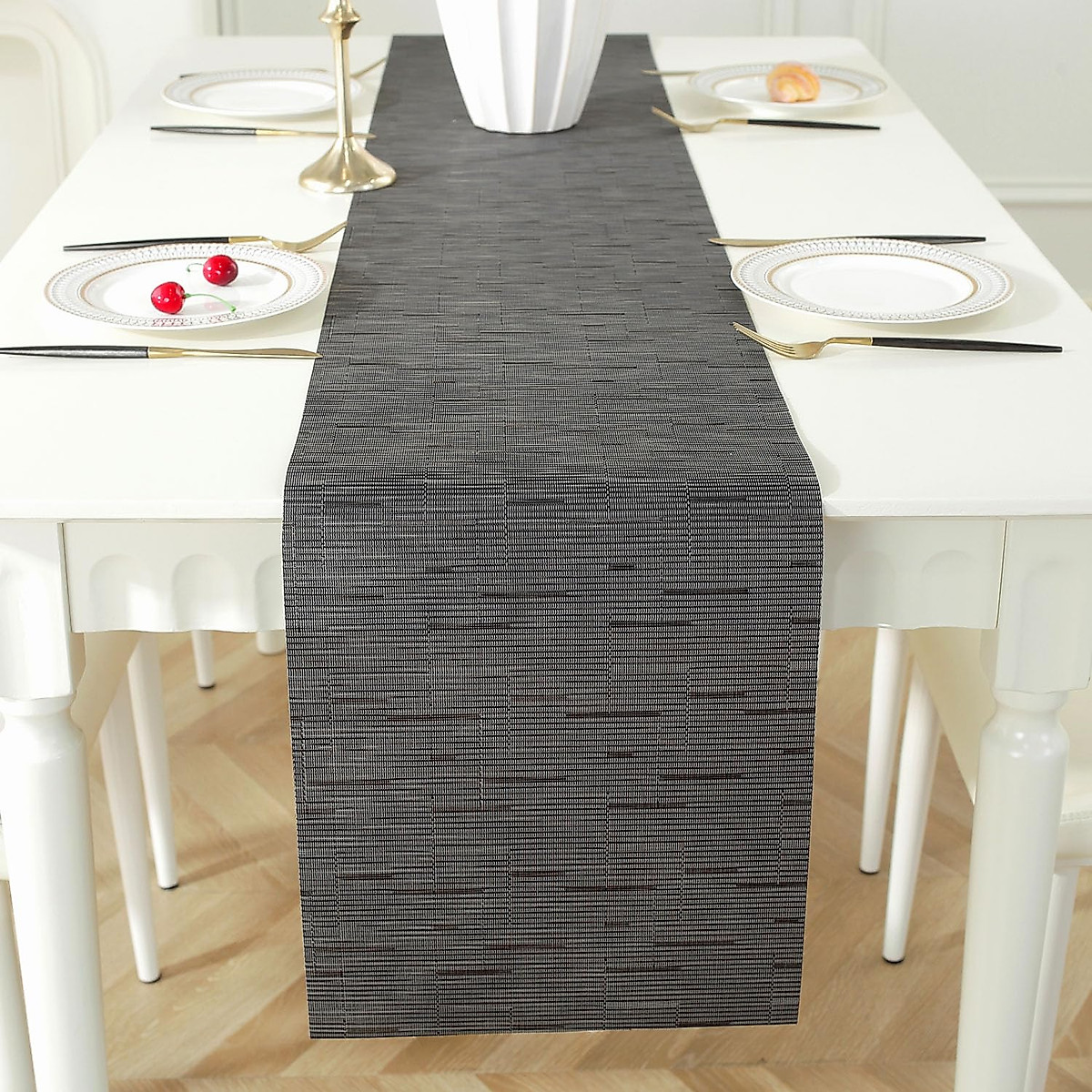 KINBOSD 12 x 72 Inch Woven Vinyl Table Runner, Outdoor Table Runner Non-Slip Heat Resistant Easy to Clean Modern Farmhouse Kitchen Table Runner for Patios Family Dinner Office Kitchen Table