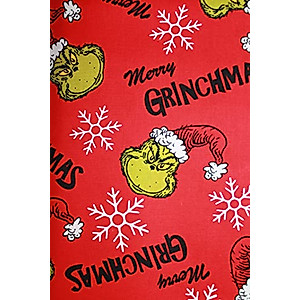 How The Grinch Stole Christmas Fabric Merry Grinchmas Fabric Red with White Snowflakes Sold by The Fat Quarter (18" X 22") New BTFQ