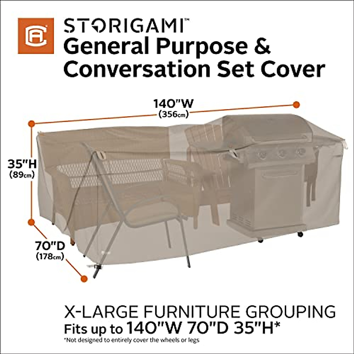 Classic Accessories Storigami Water-Resistant 140 Inch Easy Fold Patio Furniture Cover, Goat Tan, Patio Furniture Covers