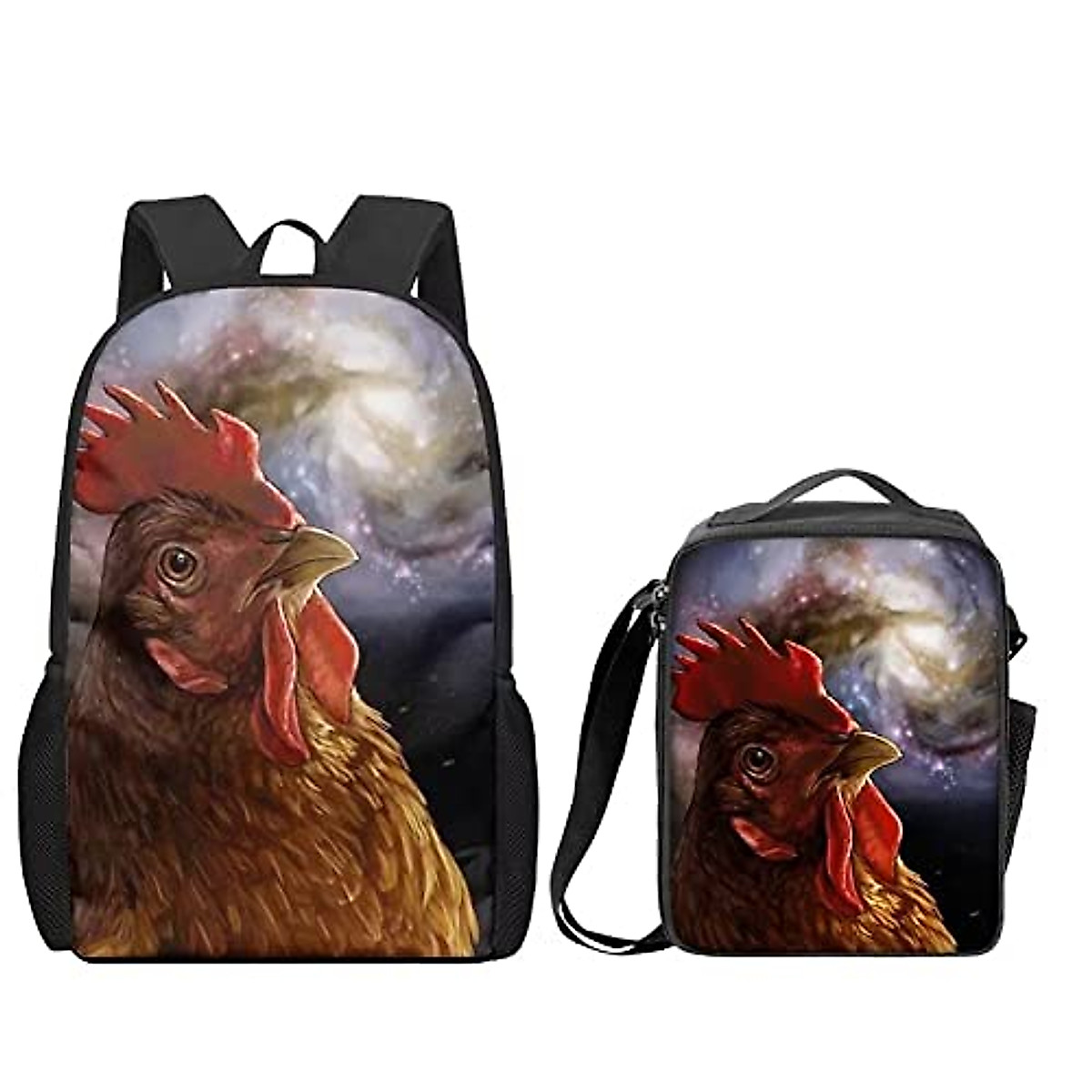 Allinterest Chicken Printing School Backpack And Lunch Box Set Soft Lightweight Adjustable Shoulder Strap Bag