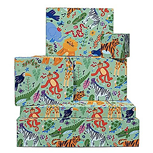 CENTRAL 23 Safari Wrapping Paper - Baby Animal Wrapping Paper - 6 Sheets Of Birthday Gift Wrap - For Birthday Boys and Girls - Comes with Fun Stickers Vegan Ink