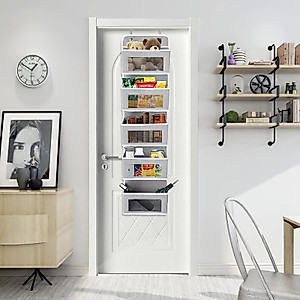 sysucpion Over The Door Hanging Organizer Storage with 5 Clear Window Large Capacity Pocket and 2 Metal Hooks for Pantry,Closet,Bathroom,Kitchen,Nursery,Dorm