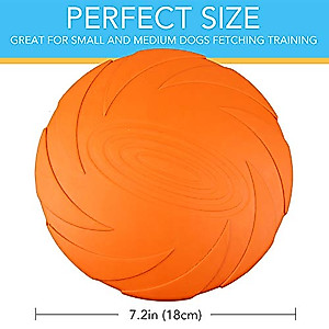PrimePets Dog Frisbees, 2 Pack, 7 Inch Dog Flying Disc, Durable Dog Toys, Nature Rubber Floating Flying Saucer for Water Pool Beach, Orange and Green