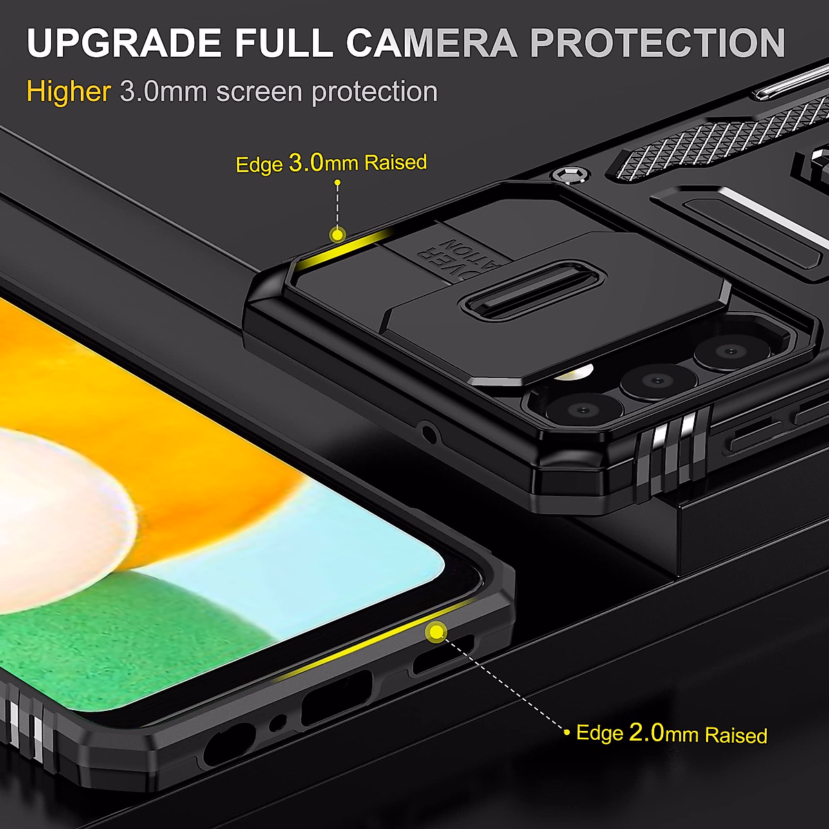 DNTMZIN for Galaxy A13 5G Case,Military Grade Protective Phone Case Cover with Enhanced Metal Ring Kickstand, with Slide Camera Cover,Shockproof Phone Case-Black2-GA13-01