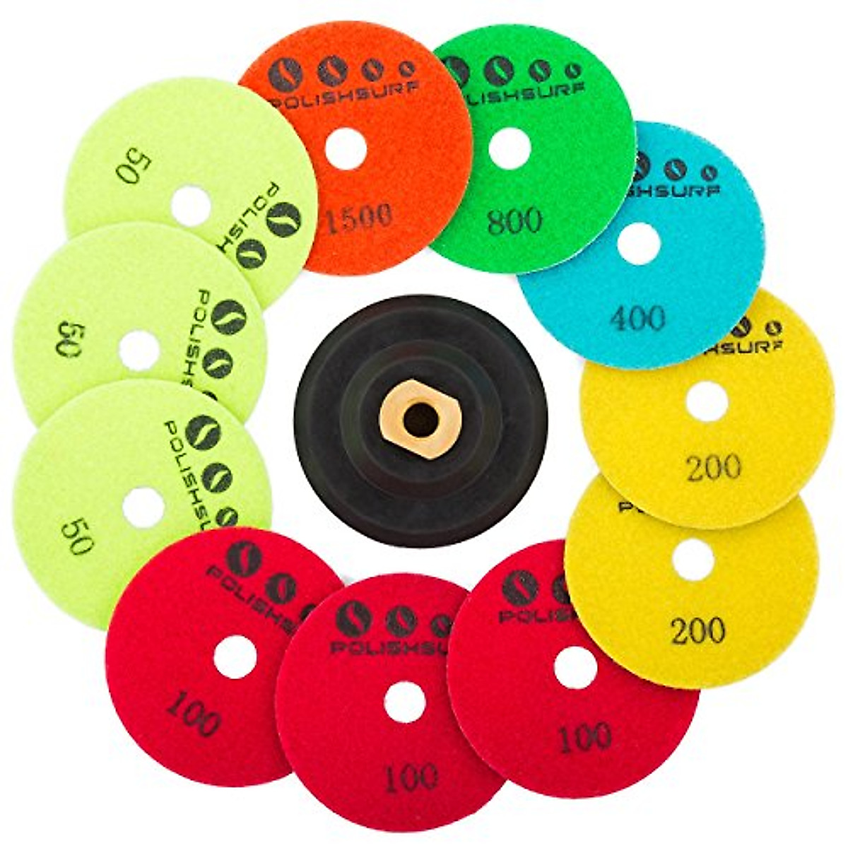 Diamond Polishing Pads 4 inch Wet/Dry Set of 11+1 Backer Pad for Granite Concrete Marble Polishing Plus eBook - Polishing Process Best Practices by POLISHSURF