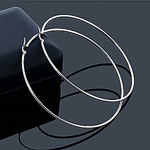 Gem Stone King 3.5 Inch Stainless Steel Silver Tone Hoop Earrings For Women