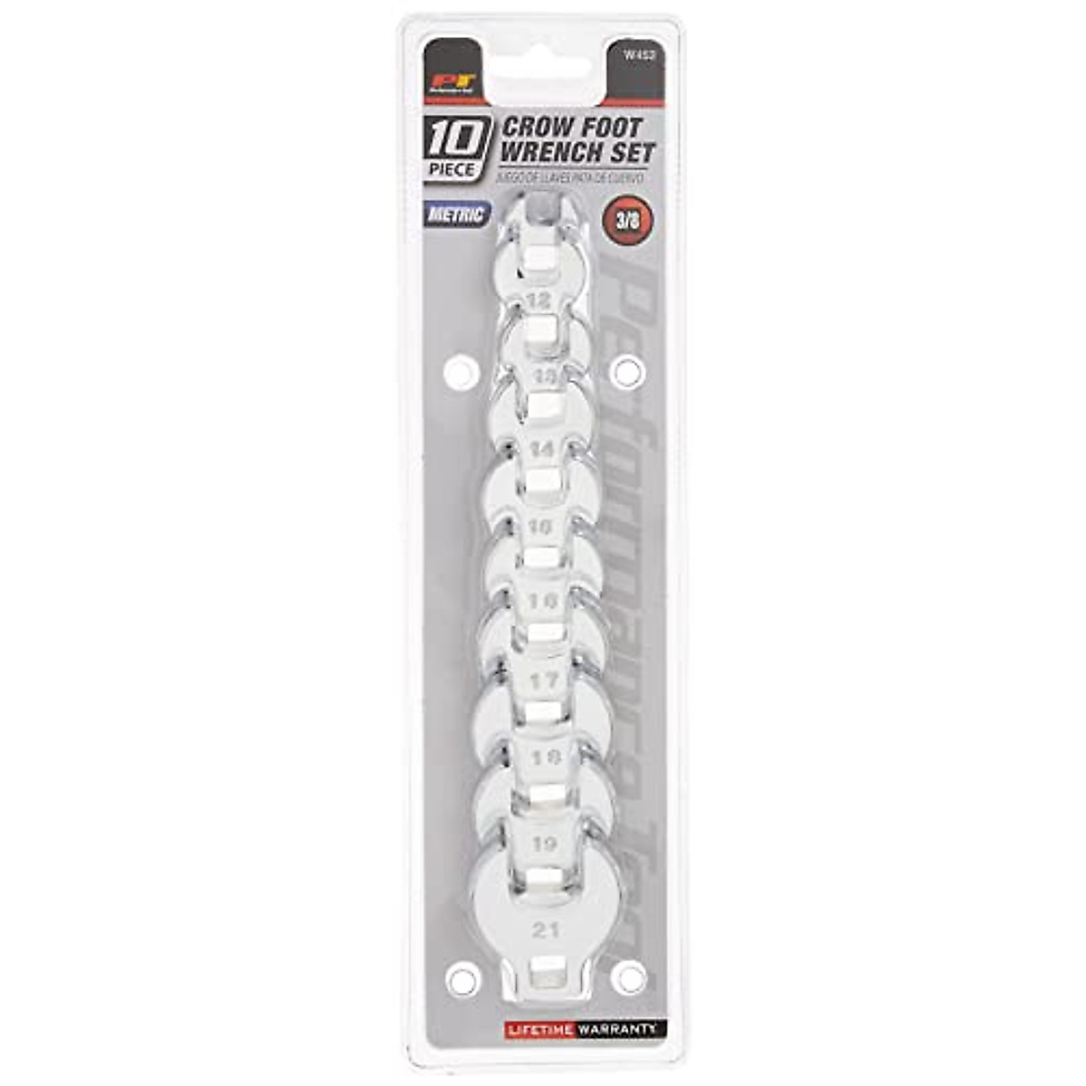 Performance Tool W452 10-Piece Metric Open End Crowfoot Wrench Set,Silver