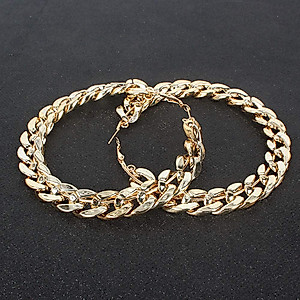 Xerling Large Circle Dangle Hoop Earrings Punk Hip Hop Cuban Chain Link Chain Big Round Circle Hoop Earrings Statement Jewelry (Gold)