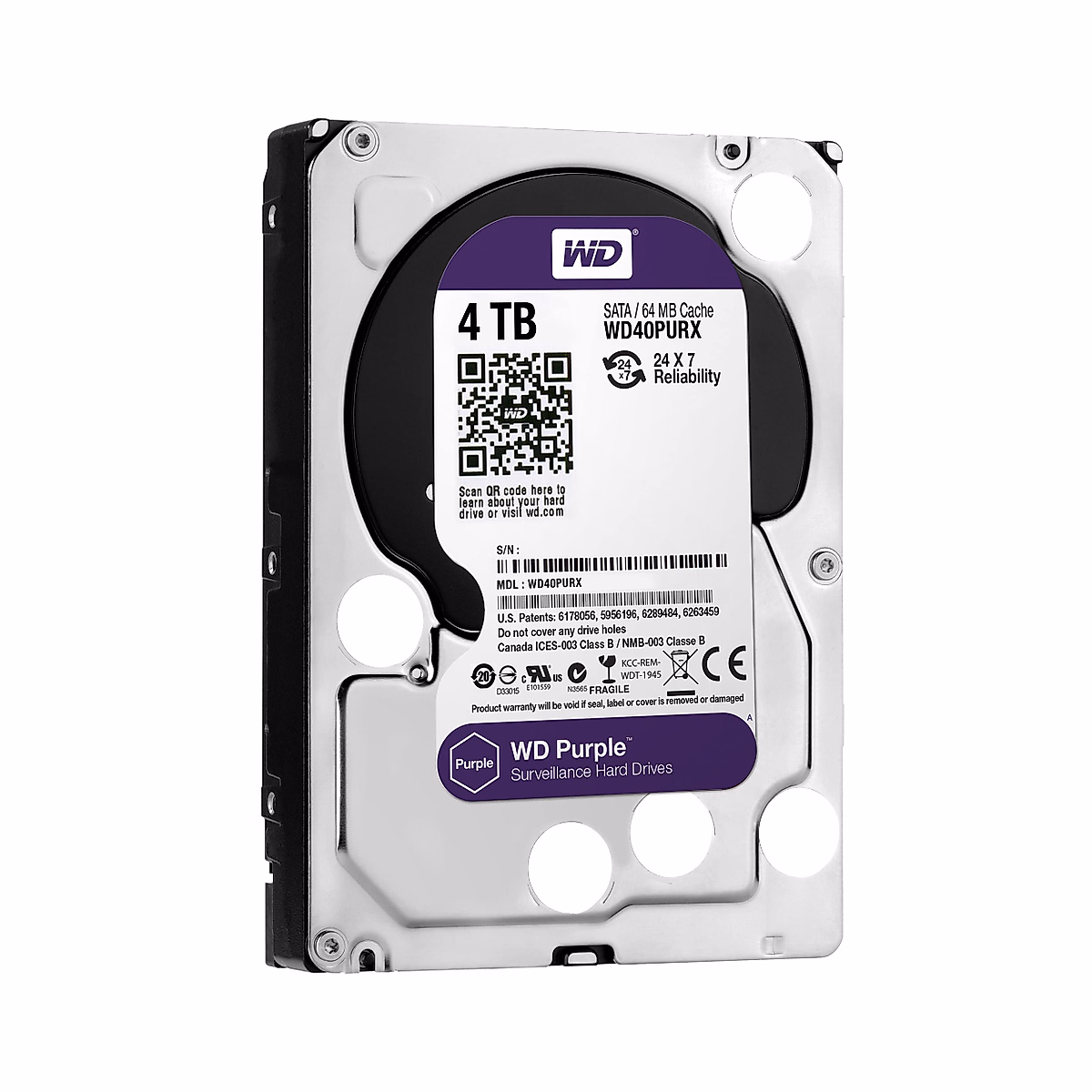 WD Purple 4TB Surveillance Hard Disk Drive - 5400 RPM Class SATA 6 Gb/s 64MB Cache 3.5 Inch - WD40PURX [Old Version]