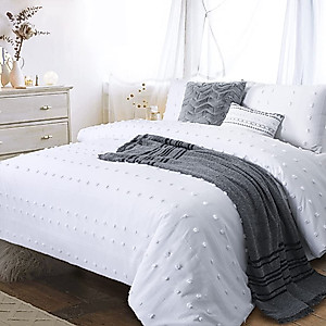 YINFUNG Tufted Duvet Cover White Queen Boho Textured Dot Stripe Moroccan Clipped Cute 100 Cotton Minimalist Bohemian Quilt Cover Bedding Set 90x90 Embroidered