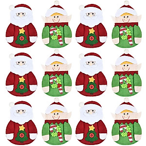 DOITOOL 12PCS Christmas Silverware Holder Santa Elf Cutlery Flatware Tableware Holder Spoon Fork Bag Pocket Xmas Table Decorations for Christmas Party Supplies