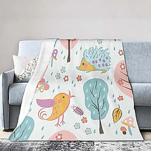 Throw Blanket 30x40 Inch,Bird Abstract Flower Summer Flannel Soft Cozy Fluffy Throw Blankets and Warm Throws for Adults in Couch Sofa Bed 40x30 Inch