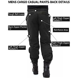 GSGGIG Men's Work Pants Outdoor Tactical Cargo Pants for Men, Cotton Casual Combat Pants with Zipper Pockets No Belt 9920-Black-32