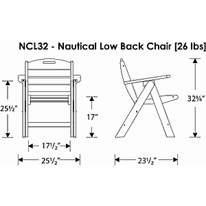 Polywood Outdoor Furniture Nautical Lowback Chair, Green-Recycled Plastic Materials