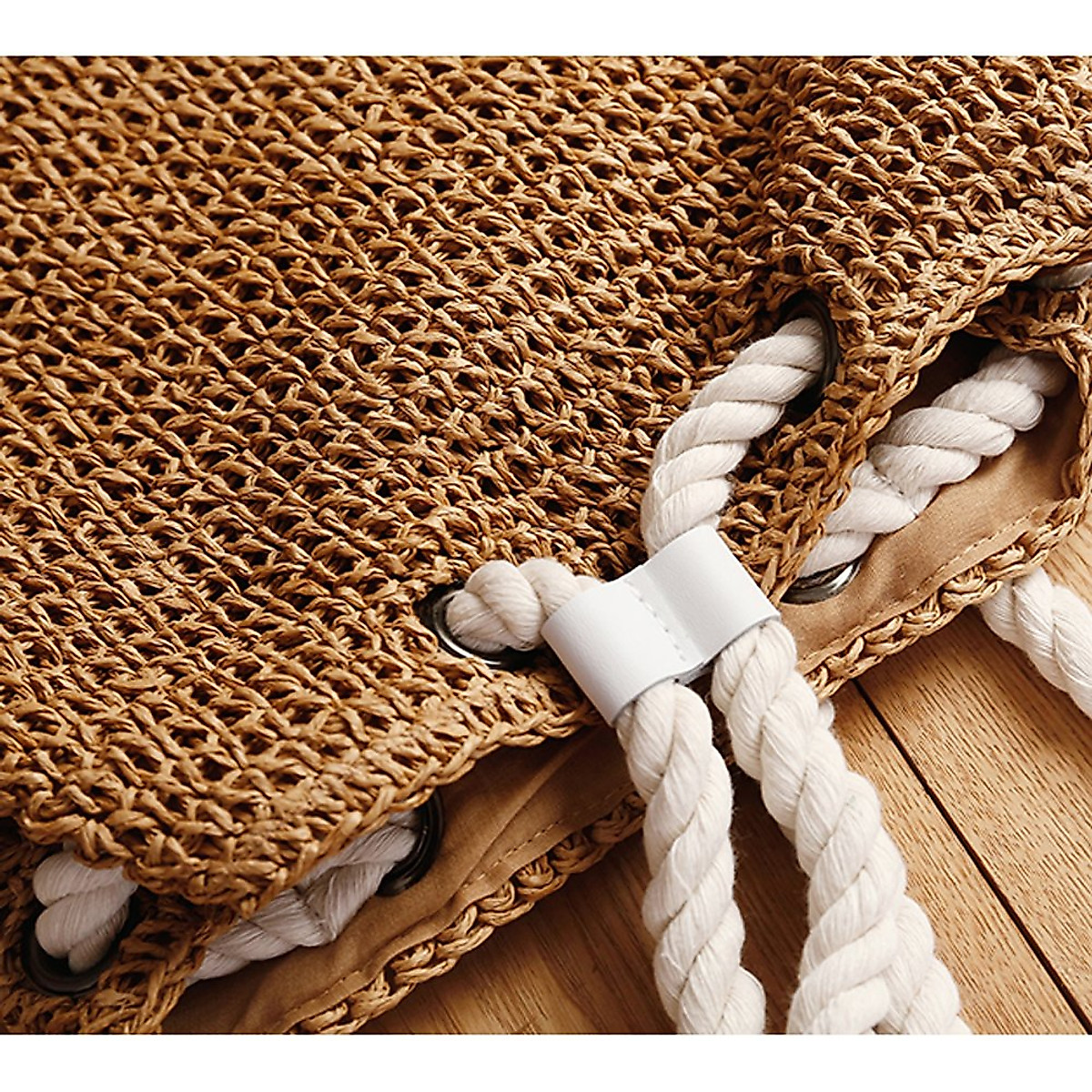 TONWHAR® Campus Fashion Straw Shoulder Bag Beach Backpack Purse (Brown)