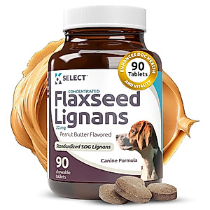 K9 Select Concentrated Flaxseed Lignans for Dogs, 20mg 90 Tablets, Flax Seed Natural Tablets, Peanut Butter Flavored Chewable Tablets, Natural Flaxseed Lignans for Dogs, Flax Impove Dog's Coat