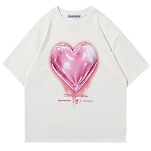 Aelfric Eden Men's Love Balloon Graphic Tees Summer Short Sleeve Printed Cotton T Shirts Casual Harajuku Tops White